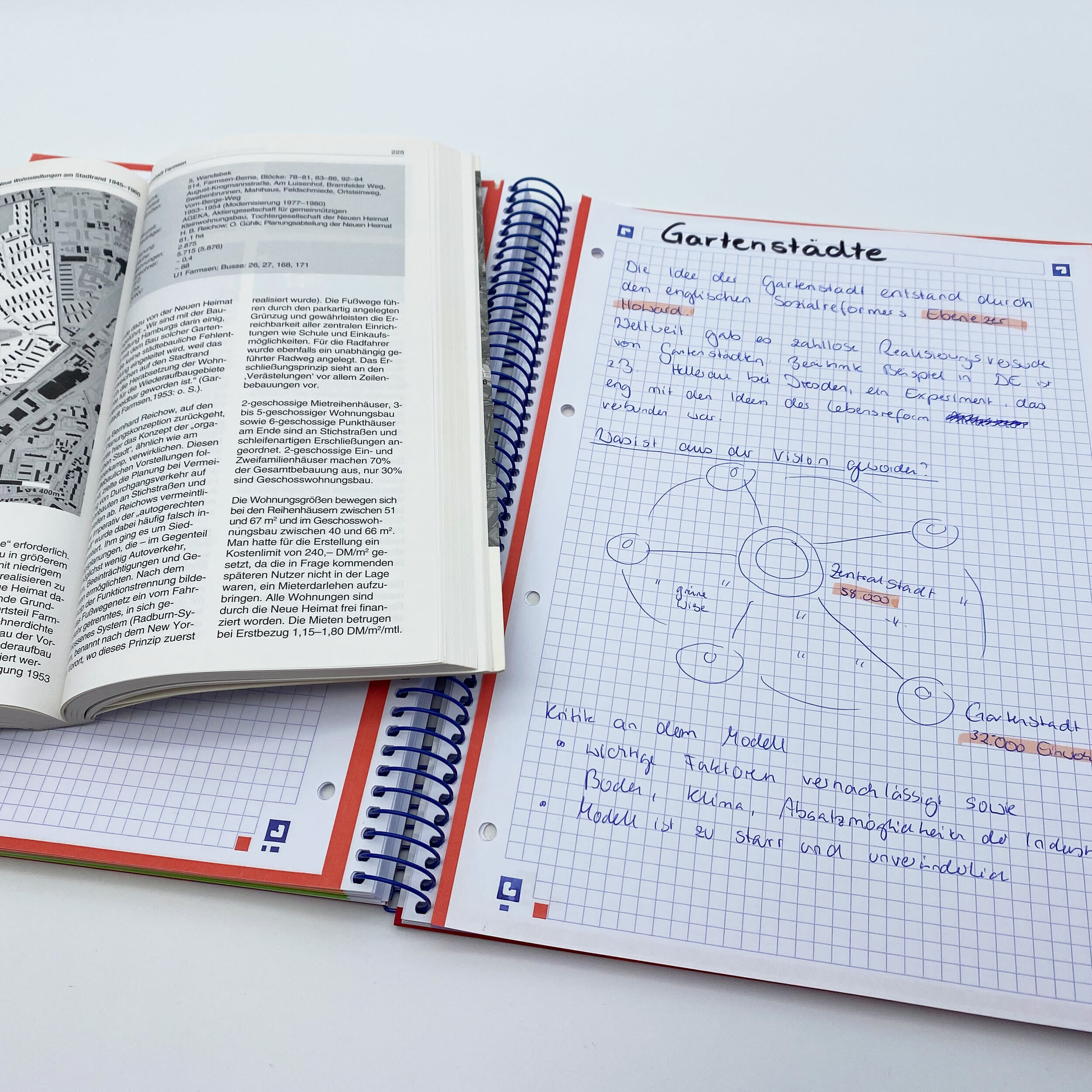 Organisierter Collegeblock mit Register & Farbtrennung