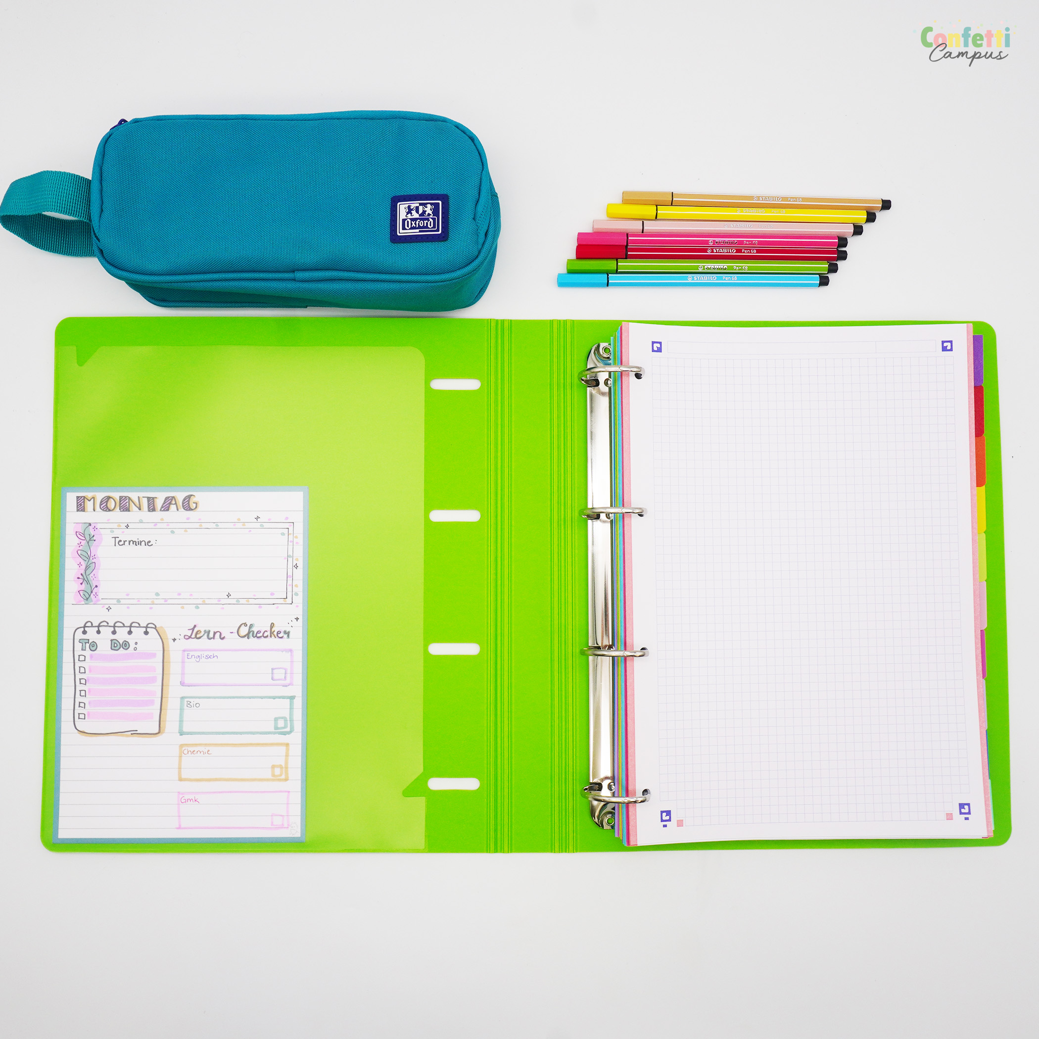 Gefüllter Ringordner mit Register & Einlagen | Confetti Campus